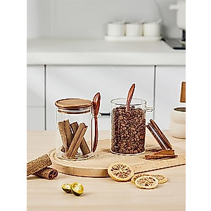 Sweejar Glass Jars with Bamboo Lids and Spoons, Overnight Oats Containers with Lids, Coffee Tea Sugar Yogurt Container Set, 17 ounces, Set of 4(Handle Lid)