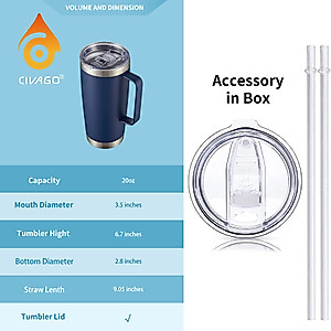 CIVAGO Travel Coffee Mug with Handle, 20 oz Insulated Tumbler with Lid and Straw, Stainless Steel Double Wall Vacuum Coffee tumbler, Thermal Coffee Cup, Army Green