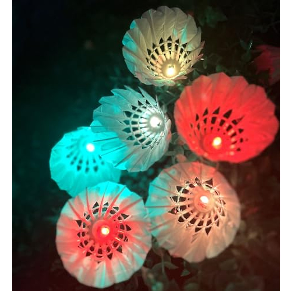 Inngree LED Badminton Birdies, LED Colourful Shuttlecock Dark Night Goose Feather Glow Birdies Lighting Outdoor Indoor Sport Activities (Colourful-6pcs)