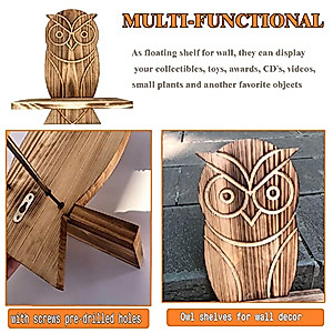 HY&GH Floating Shelves for Wall with Unique Owl Sculpture Statue Wood Hanging Shelves Plant Holder Shelf for Farmhouse Decor Living Room Decorations Wall-Mounted Display Rack