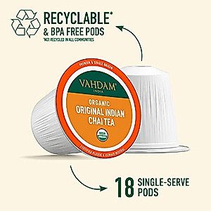 VAHDAM, Organic Original Masala Chai Tea K Cup (18 Pods) Caffeinated Rich Black Tea Pods | Keurig Compatible | BPA Free & Recyclable Pods | Single Serve Spiced Masala Chai Tea Pods