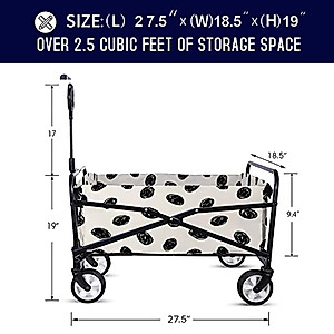 Collapsible Wagon Cart Hipster Polka dot Black and White Abstract with Scribble Circles Hand Foldable Utility Wagon Large Capacity Garden Cart with Push Bar for Beach Camp Outdoor Shopping