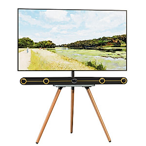 PUTORSEN Easel TV-Stand for 43-65-Inch Screens - Portable Swivel Tripod TV Stand with Wooden Tray, Height Adjustable TV Floor Stand, Max Load 77 lbs, Max VESA 400x400 mm, Black