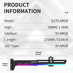 upHere 5V 3PIN Addressable RGB Graphics Card GPU Brace Support Video Card Sag Holder,Built-in 5V ARGB Strip,Adjustable Length and Height Support,G276ARGB
