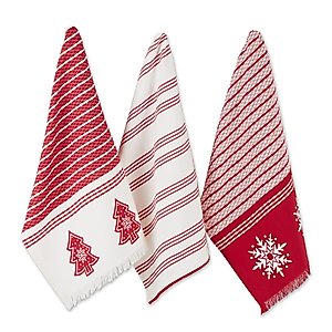 DII Nordic Christmas Collection Plaid & Stripes, Holiday Dish Towels, Kitchen Towel Set, 18x28, Red Stripes, 3 Count