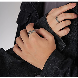 Open Angel Wings Rings for Women, Vintage Adjustable Feather Ring Hypoallergenic Statement Angel Ring Christmas Wing Ring Jewelry Gifts for Women Men