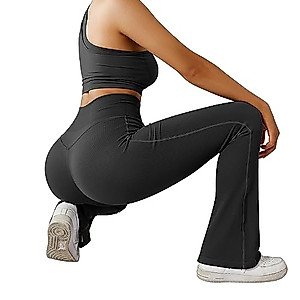 MOOSLOVER Women Ribbed Bootcut Yoga Pants High Waisted Flare Bootleg Workout Leggings(S,#2 Black-29)