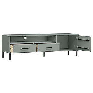 vidaXL TV Stand, TV Unit for Living Room, Sideboard with Metal Legs, Media Unit Cupboard, TV Table, Industrial, Gray Solid Wood Pine Oslo