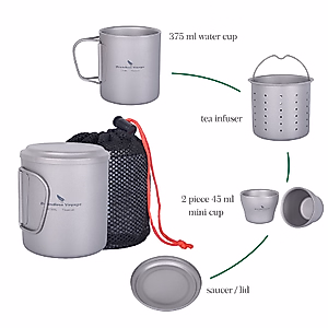Boundless Voyage Titanium Tea Coffee Mug with Strainer Shot Glass Lightweight Double Layer Teacup for Camping Traveling Office Daily Used Ti3088D