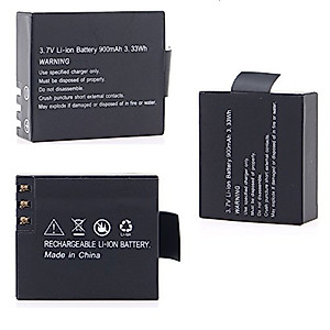 VVHOOY Action Camera Battery Pack 2 Pcs 3.7V 900mAh Rechargeable Li-ion Batteries with USB Charger, Compatible with SJCAM SJ4000 SJ5000/Victure AC700 AC900/AKASO EK7000/Brave 4/APEMAN