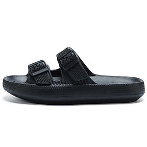 welltree Slides for Women Men Pillow Slippers Double Buckle Adjustable Sandals EVA Recovery Slides,Black,12 Women/10 Men