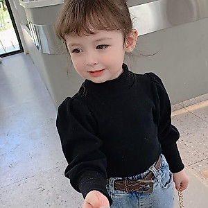 Kid Toddler Baby Girl Basic Solid Turtleneck T-Shirt Blouse Top Puff Long Sleeve Pullover Fall Winter Clothes (Black, 7-8 Years)