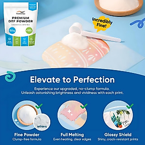 NGOODIEZ DTF Powder Digital Transfer - Hot Melt Adhesive, DTF Pretreat Transfer Powder for Direct Printing on Any Colored/White Fabric, Adhesive Powder for DTF Printer & Film (White, 17.6 oz / 500 g)