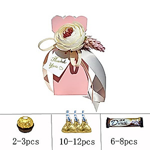 Amoleya Favor Boxes,Pack of 20 pcs DIY Wedding Favors Candy Boxes with Ribbon and Flower for Engagement, Bridal Shower Party, Princess Pink