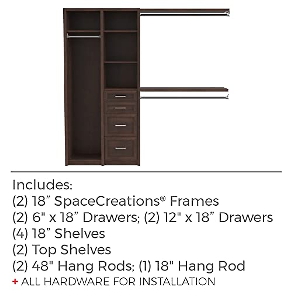 ClosetMaid 6105140 SpaceCreations 52" - 87" Wood Closet Organizer Kit, Classic White