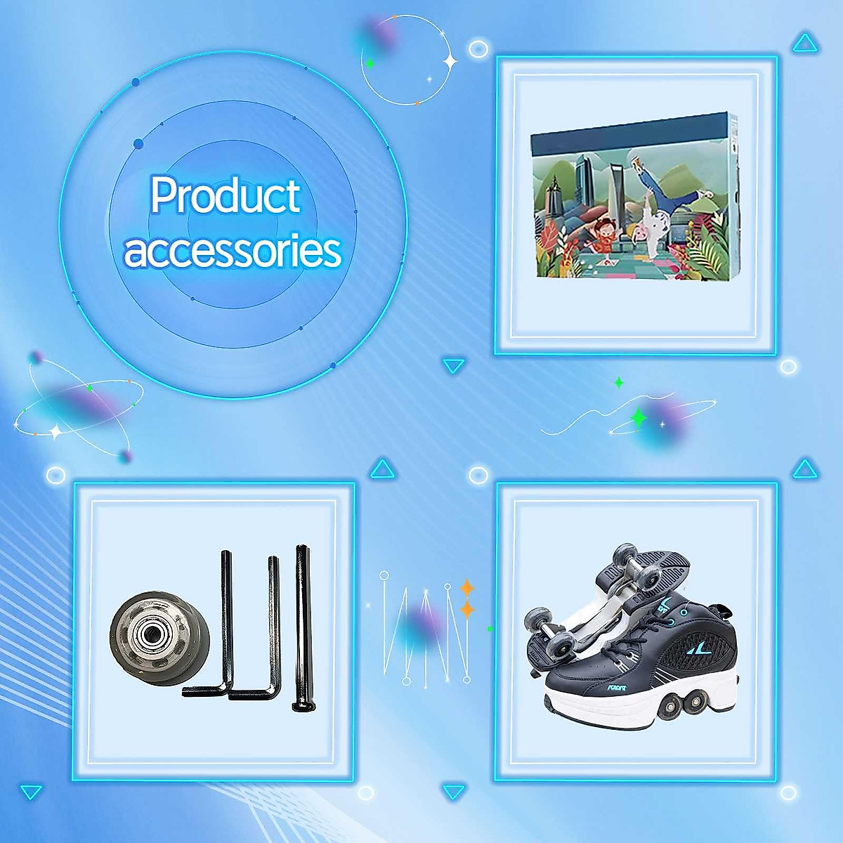 Women's Deformation Roller Skates, Multifunction Adjustable Double Row Roller Shoes for Men, Retractable Four-Wheeled Pulley Rollerskates, Outdoor Automatic Walking Sneakers