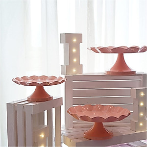 ATRDTO Set of 3 Pcs Wave Rim Cake Stands Iron Cake Holder Dessert Display Plate Serving Tray for Baby Shower Wedding Birthday Party (Pink)