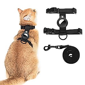 VKPETFR Cat Harness and Leash Set with Airtag Holder, Cats Escape Proof, Adjustable Kitten Harness for Small Large Cats, Lightweight Soft Walking Travel Harness(Black)