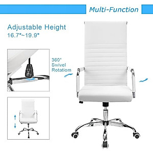 Office Chair,Ergonomic Office Chair Ribbed Office Chair High Back PU Leather Executive Conference Chair Adjustable Swivel Chair with Arms Home Office Desk Chair,