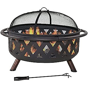 LEAYAN Garden Fire Pit Grill Bowl Grill Barbecue Rack Fire Pits,Outdoor Metal Brazier 36 Inch Large Bonfire Wood Burning Patio & Backyard Firepit for with Spark Screen and Round Fireplace Cover