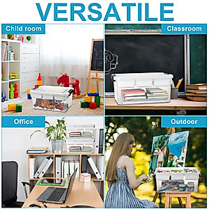 Beeveer Layhit 3 PCS Storage Box with Removable Tray 17 QT Clear Plastic Storage Container for Seasonal Decor, Tool, Office Supplies, Art, Craft Supplies, Sewing Utility Box (Multi Layer Style)