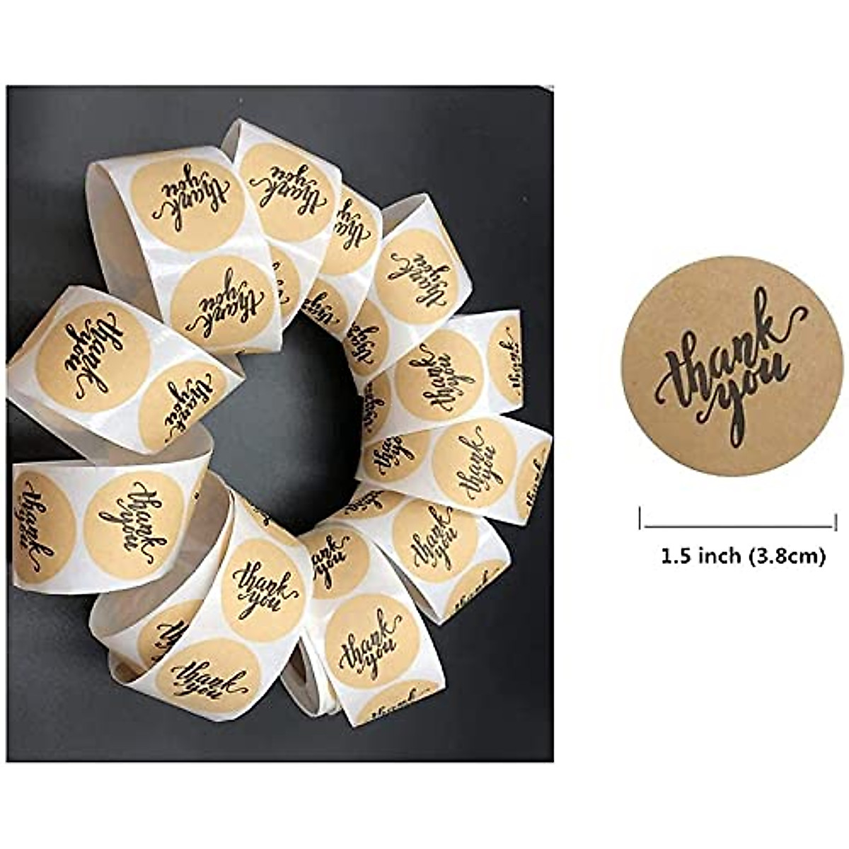 1.5 Inch Kraft Thank You Stickers 500 Pcs Sealing Thank You Stickers for Christmas Gifts, Weddings, Giveaways, Bridal Showers, Party and Small Business (1.5 Inch, Brown)