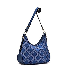 Mellow World Iga Rococo Style Hobo Bag for Women Leaf Pattern with Adjustable Shoulder Strap Blue