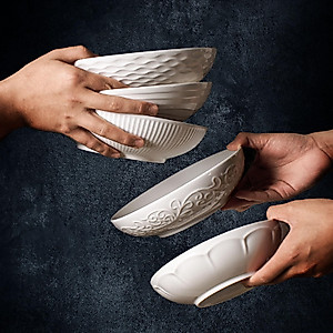 Artena Pasta Bowls 35oz, Ceramic Large Salad Bowls 8 inch, Embossed Soup Bowls Set of 4, White Serving Bowls for Entertaining, Wide Shallow Dinner Bowls for Spaghetti, Microwave Dishwasher Oven Safe