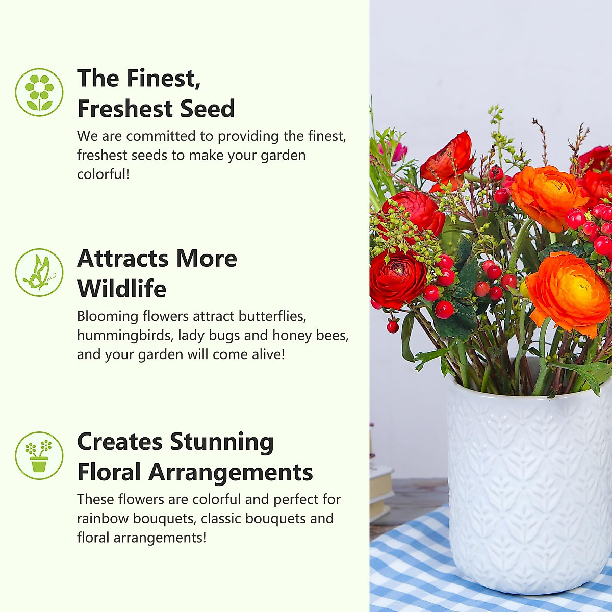 LUOJIBIE Moss Rose Seeds, 10,000+ Bulk Flower Seeds for Planting Outdoors(99% Pure Live Seeds, Non-GMO), Mixed Colors and Large Blooms, Annual Perennial, Easy to Grow, Attracts Pollinators