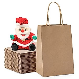 Paper Gift Bags 5.25x3.75x8" 50Pcs, Metronic Christmas Gift Wrap Bags with Handles, Brown Kraft Paper Bags for Small Business, Heavy Duty Bulk Paper Bags for Birthday Party Favors, Shopping, Retail, Merchandise