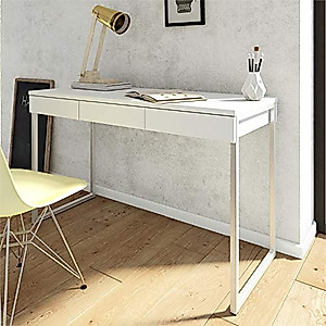 Pemberly Row Contemporary Home Office Multi-Functional Writing Desk with 3 Drawer in White
