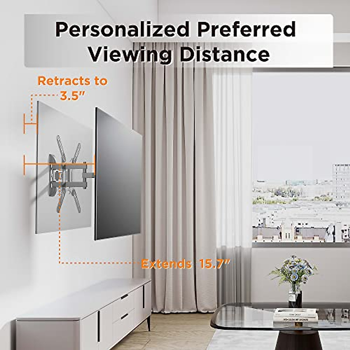 ProHT Articulating TV Wall Mount TV Stand(05416) Full Motion for Most 23”- 55” 3D LED, LCD TVs and Screens, +15°~ -15°Tilt; +90°~ -90° Swivel, VESA up to 400x400,Max Load 66lbs