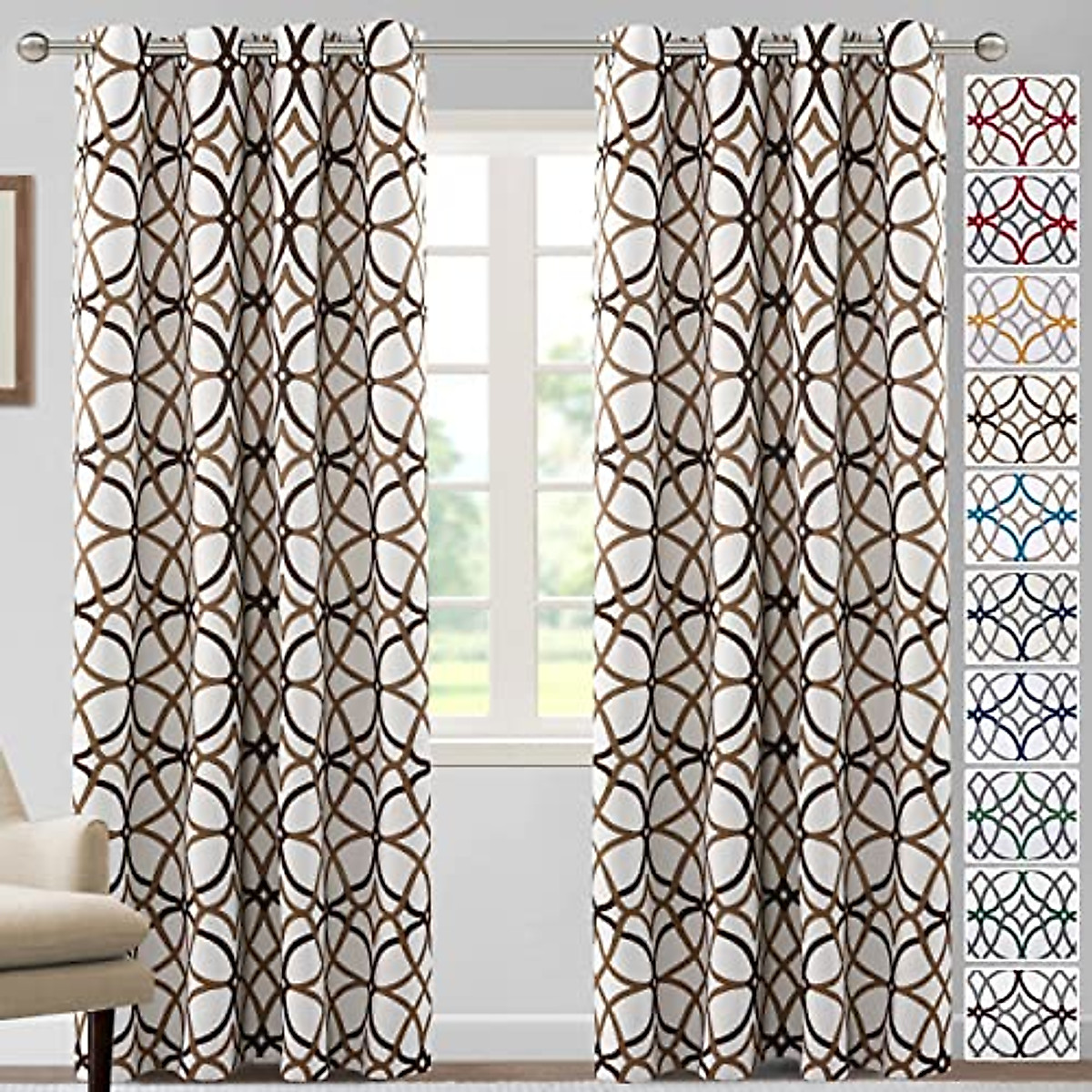 H.VERSAILTEX Blackout Curtains Printed Design 84 Inch Length 2 Panels Set Thermal Insulated Curtains for Bedroom Living Room Geometric Modern Grommet Window Drapes - Taupe and Brown
