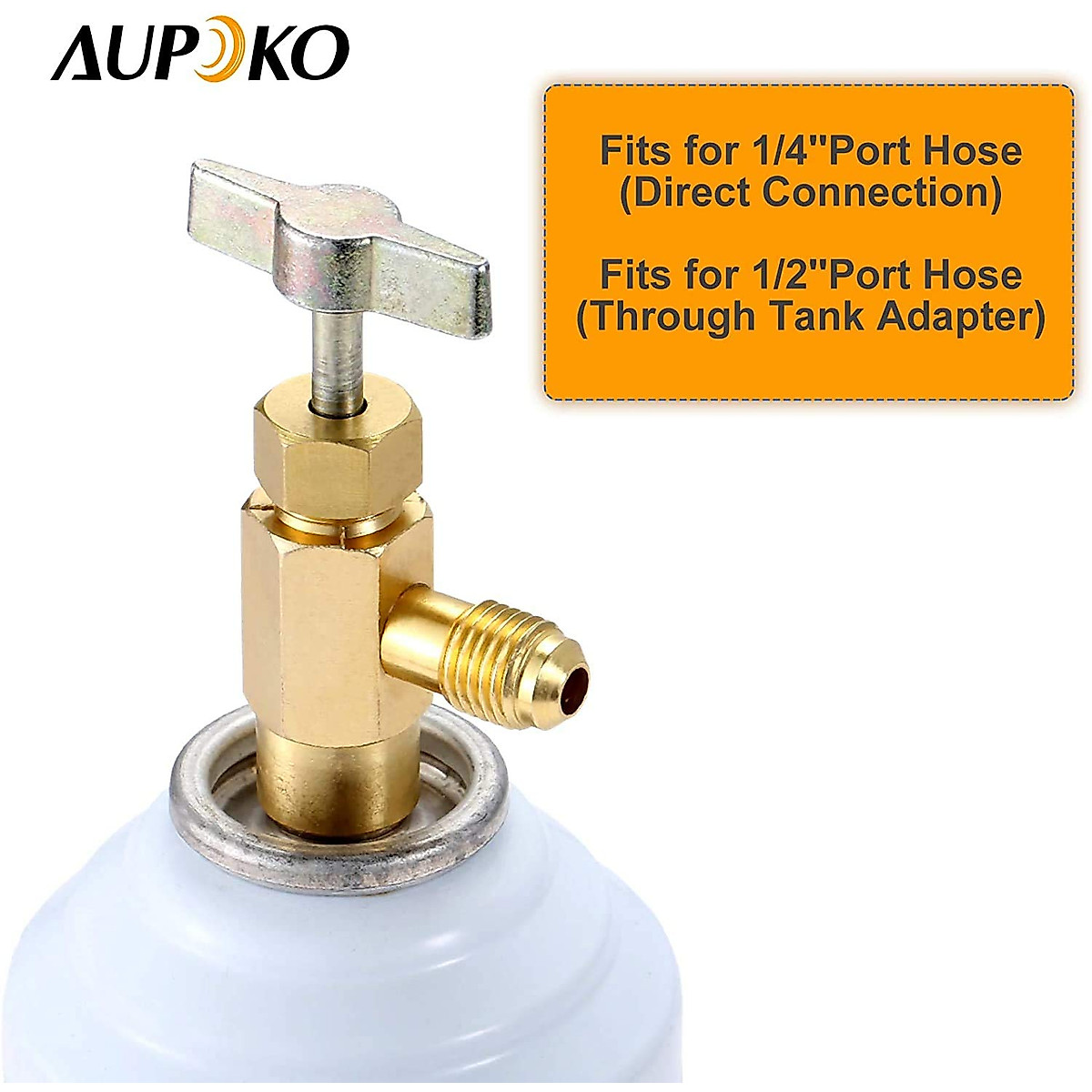 Aupoko R134A Self-Sealing Can Tap with R134A Tank Adapter, 1/2’’ Acme to 1/4’’ SAE Refrigerant Can Bottle Tap Opener with 1/4’’ SAE Female and 1/2’’ Acme Male Adapter