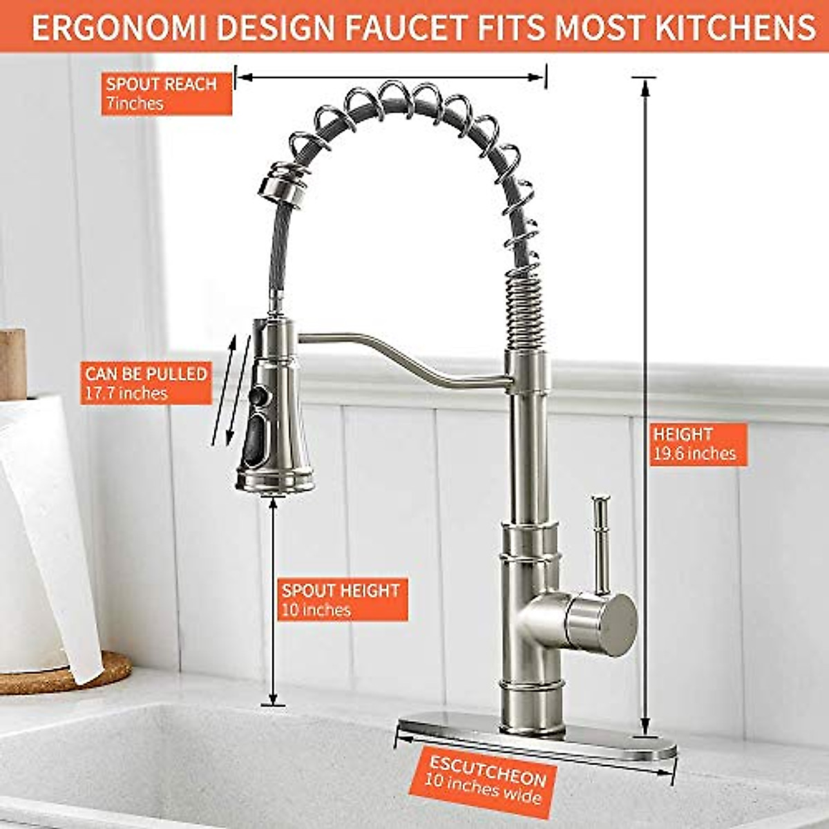 OWOFAN Brushed Kitchen Faucet Including Stainlees Steel Drinking Water Faucet, and Copper Soap Dispenser