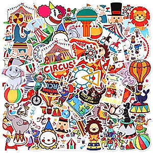 100 Pcs Circus Party Favors Stickers Vinyl Waterproof Funny Circus Decals for Water Bottles Laptop Scrapbooking Travel Cups, Circus Sticker Packs Gifts for Adults Teens Kids (Circus Style)