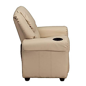 Flash Furniture Vana Contemporary Beige Vinyl Kids Recliner with Cup Holder and Headrest