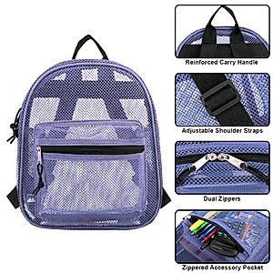 Mini Mesh Backpack for Women, Men, Beach Toys, Pool, and Swimming Gear; Mini Transparent Backpacks with Padded Straps (Purple)