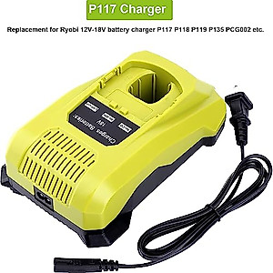 P117 Dual Chemistry Fast Charger Replace for Ryobi 12V-18V Lithium NiCad NiMh Battery Ryobi 18-Volt One+ P102 P108 P189 P197 P103 P105 P107 P190 P191 PBP002 PBP005