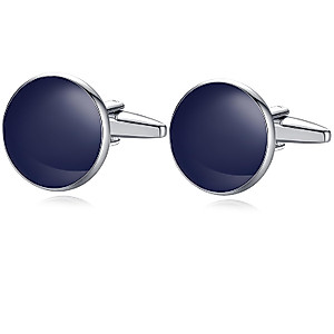 HONEY BEAR 8pcs set Cufflinks And Studs - Black Onyx, for Men Shirts Tuxedo Wedding Gift (Navy Blue with Silver)