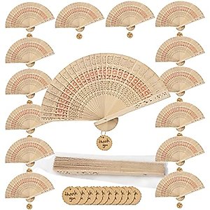 60 Pieces Wooden Handheld Folding Fans with Gift Bag,Abanicos De Mano Fans for Weddings Hand Fan Foldable Abanicos De Mano para Fiesta Wedding Fans for Guests