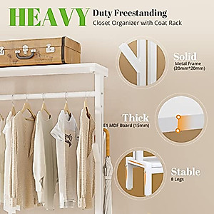HOKEEPER Heavy Duty Free Standing Closet Organizer with 8 Shelves and Coat Rack Extra Large Wardrobe Closet Clothing Rack for Hanging Clothes Closet Storage Garment Rack for Bedroom 1000lbs White