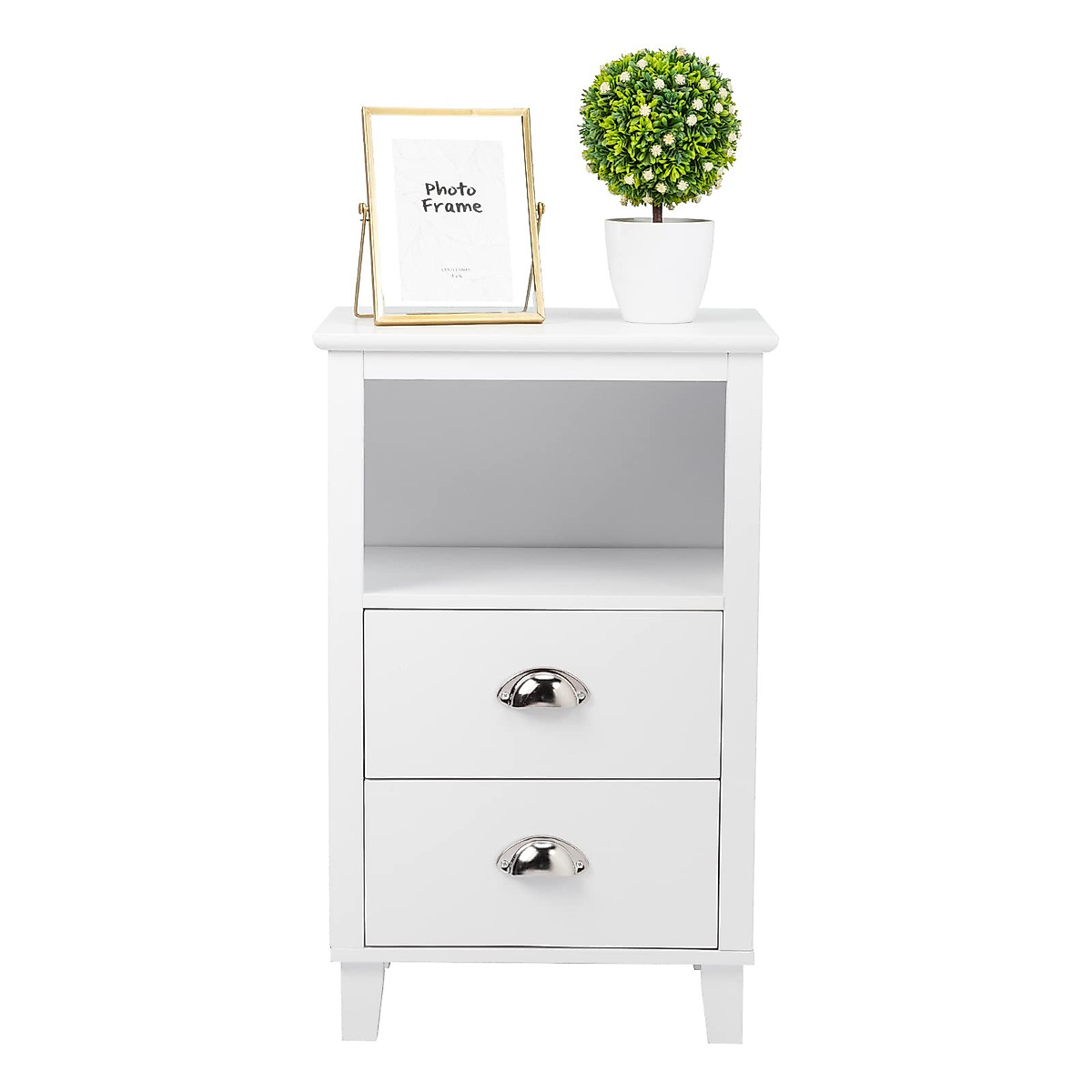 Nightstand with 2 Drawers, Side Table with Storage, End Table for Living Room, Bedroom, Sofa Side Table with Open Storage Space Wood Nightstand Design, Side Table 40x30x63CM