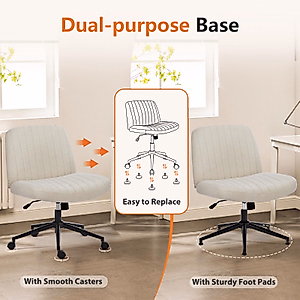 GlasFlength Criss Cross Chair Armless Computer Task Chair, Wide Comfty Swivel Fabric Height Adjustable Vanity Chair w/Replaceable Wheels/Fixed Base/Padded, Cloth Beige