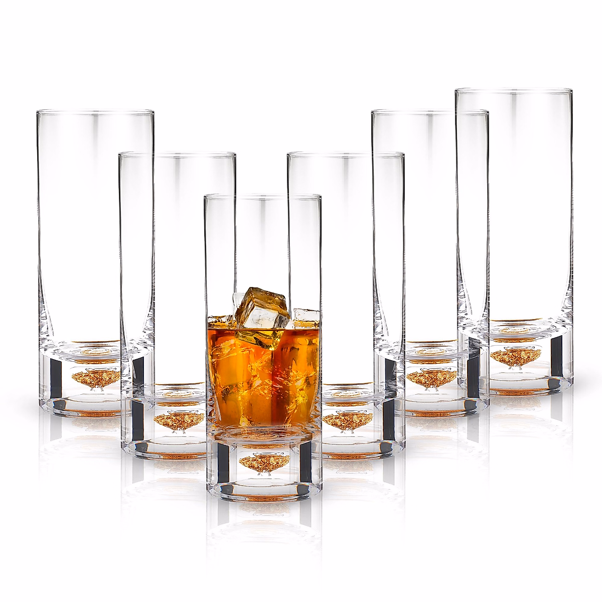 BERKWARE Luxurious Highball Glasses - Elegant Cocktail Glasses & Tom Collins Glasses with Gold Flake Design, 8.5oz (Set of 6)