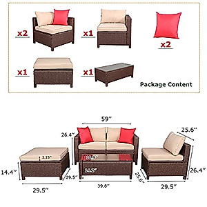L-DREAM 5-Piece Set Rattan Sofa for Outdoor Patio Furniture Set, Brown PE Rattan Wicker Sofa Set, with Beige Seat Cushions and Rectangular Coffee Table, Garden Furniture (Color : Brown)