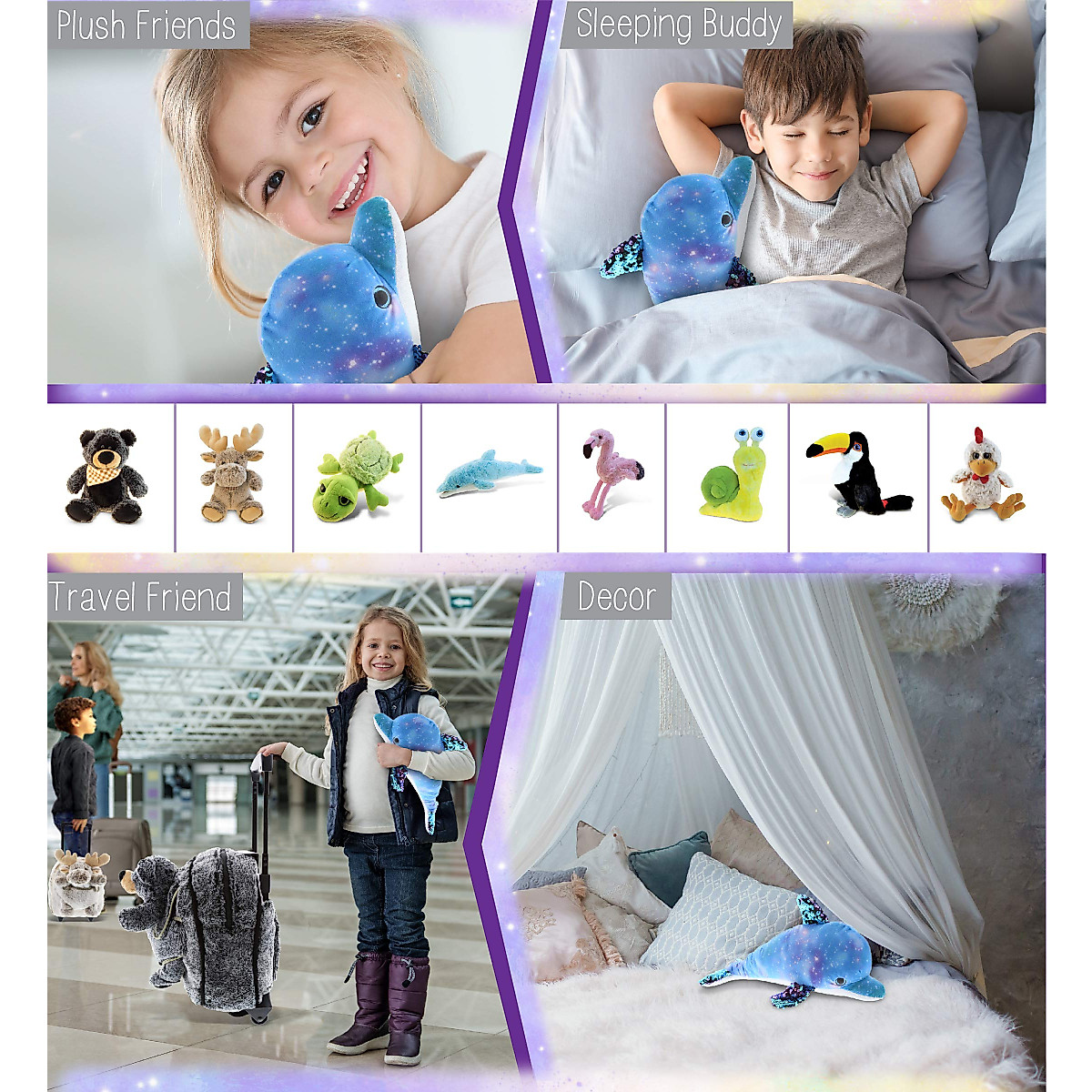 DolliBu Dolphin Space Sequin Plush - Dolphin Stuffed Animal Reversible Sequin Plush, Space-Themed Cute Stuffed Animals for Girls and Boys, Perfect Reversible Plush Dolphin for Room Décor - 12 Inches