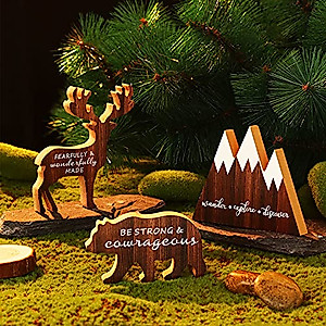 3 Sets Wooden Mountain Decor Woodland Inspirational Quote Wooden Sign Wander Explore Discover Neutral Nursery Table Decor Centerpiece Wooden Mountain Deer Bear Decor for Baby Girl Boy Room Decor