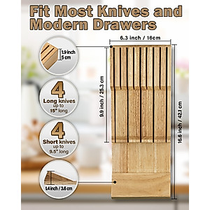Cook N Home In-Drawer Knife Block Organizer, 9-Slot Kitchen Knife Cutlery Holder Drawer Storage, Holds up to 9 Knives (Not Included)