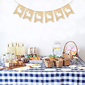 Uniwish Rabbit Banner Burlap Easter Decorations Garland Bunny Bunting Home Decor for Mantle Fireplace Rustic Spring Themed Baby Shower Birthday Party Supplies